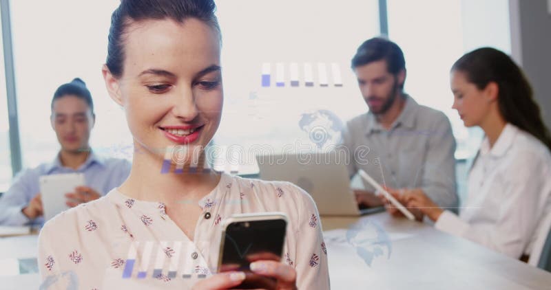 Image of Media Icons Over Businesswoman Using Computer Stock Photo ...