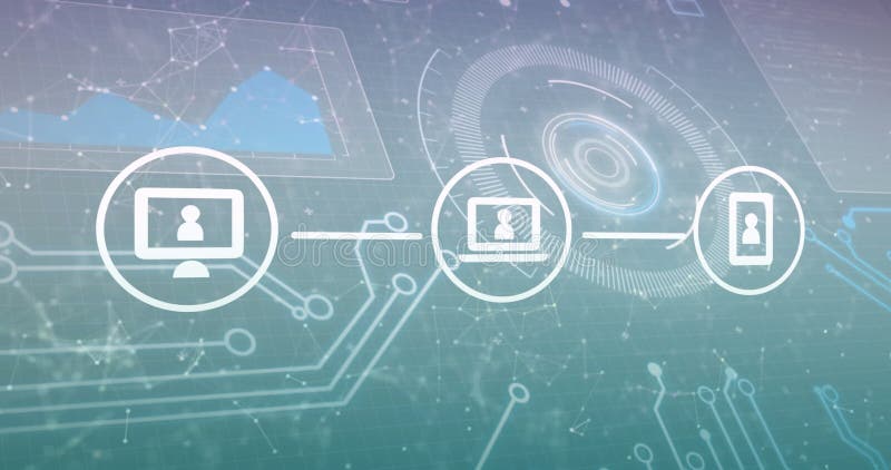 Image of Media Icons Over Diagrams Scope Scanning Stock Illustration ...