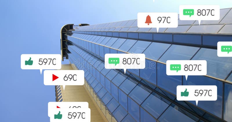 Image of Media Icons Over Modern Building Stock Illustration ...