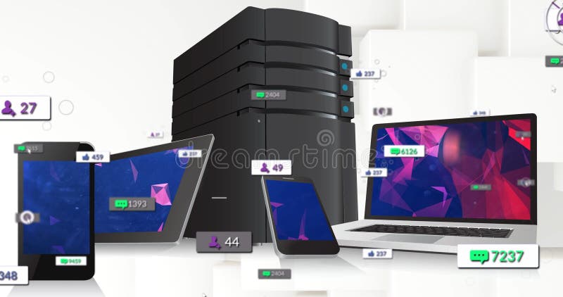 Image of Media Icons Over Technology Devices Stock Illustration ...