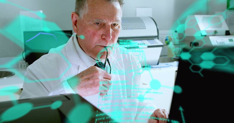 Image of Medical Data Processing on Caucasian Senior Male Scientist ...