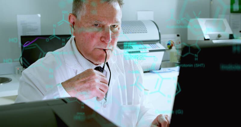 Image of Medical Data Processing on Caucasian Senior Male Scientist ...
