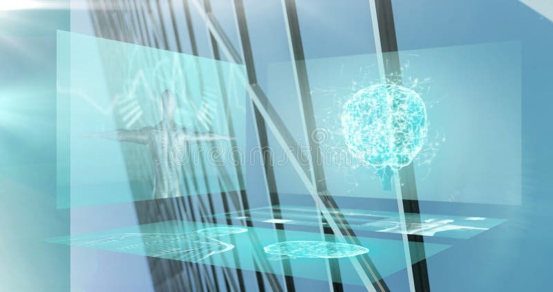 Image of Medical Data Processing with Human Brain Over Modern Building ...