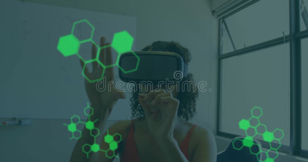 Image of Medical Data Processing on Interface, Over Person Wearing Vr ...