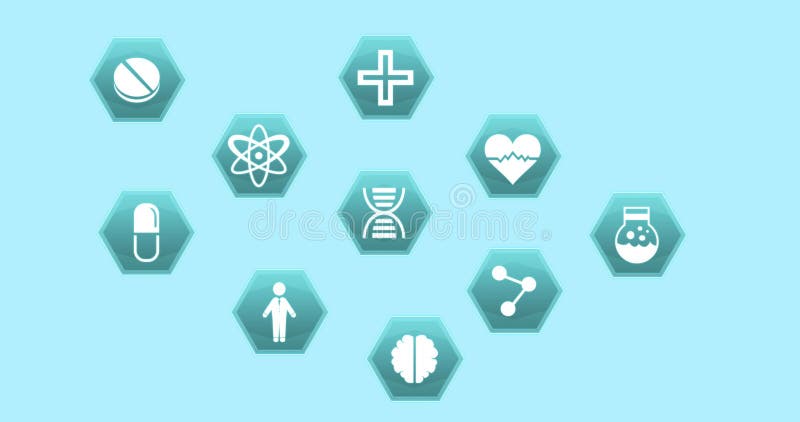 Image of Medical Icons with Data Processing on Blue Background Stock ...