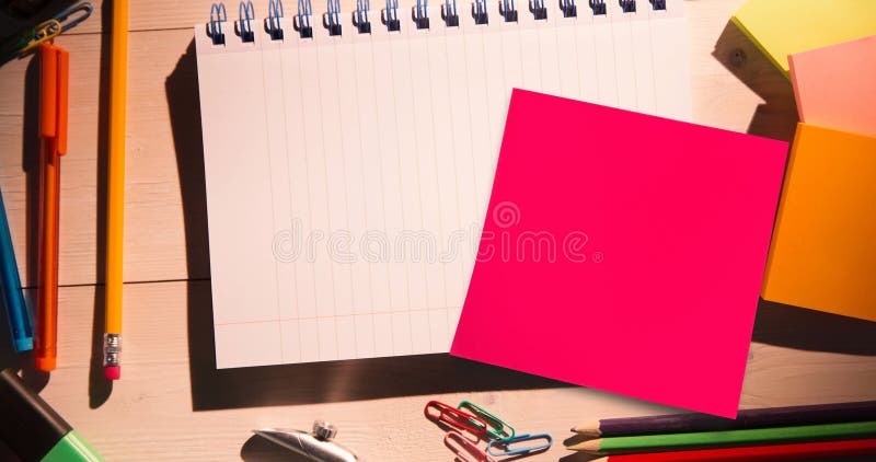 Image of Memo Note with Copy Space Over Notebook on Desk Stock Image ...