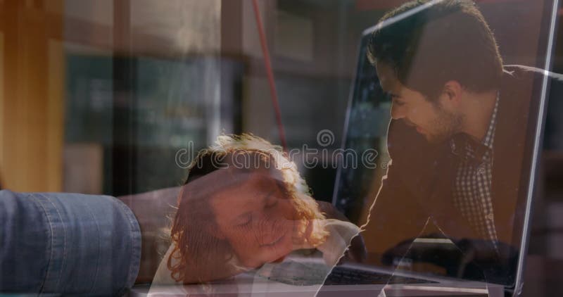 Image of Men Using Computer Over Couple of Diverse Business People ...