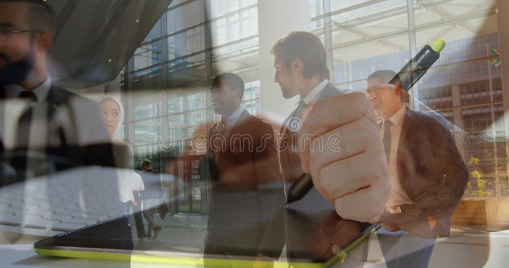 Image of Men Using Computer Over Diverse Group of Business People Stock ...