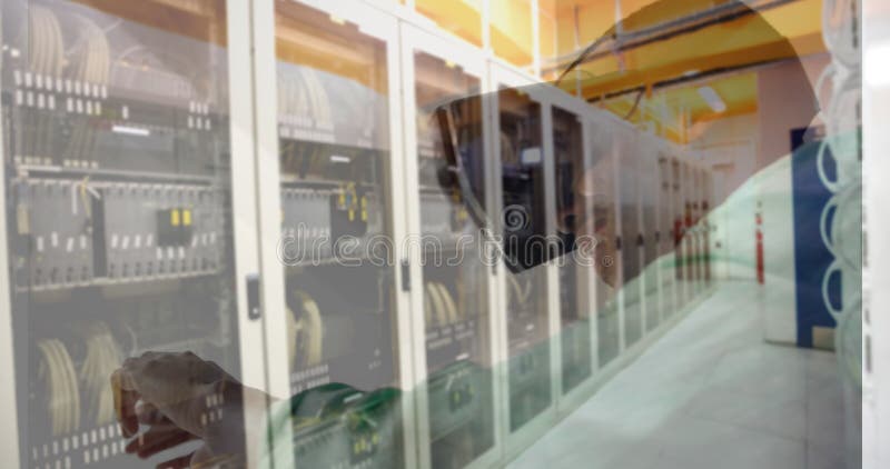 Image of Men Using Vr Headset Over Server Room Stock Photo - Image of ...