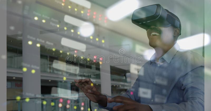 Image of Men Using Vr Headset Over Server Room Stock Image - Image of ...