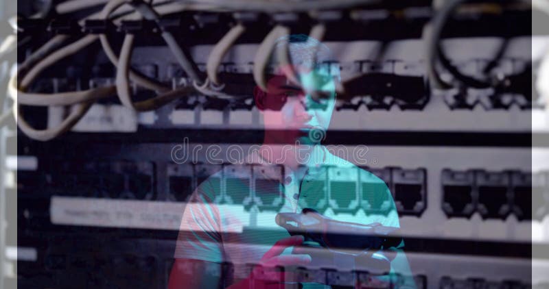 Image of Men Using Vr Headset Over Server Room Stock Image - Image of ...