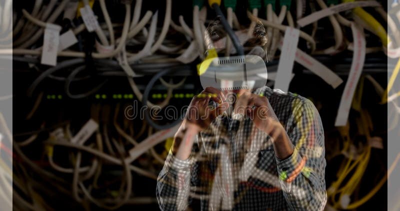 Image of Men Using Vr Headset Over Server Room Stock Photo - Image of ...