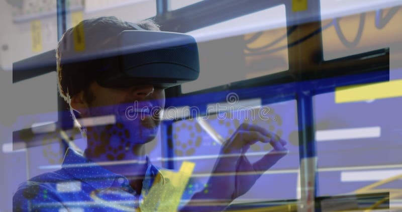 Image of Men Using Vr Headset Over Server Room Stock Image - Image of ...