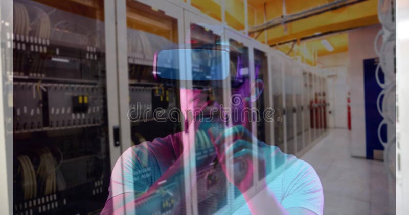 Image of Men Using Vr Headset Over Server Room Stock Photo - Image of ...