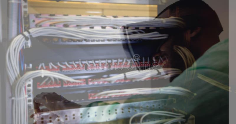 Image of Men Using Vr Headset Over Server Room Stock Photo - Image of ...