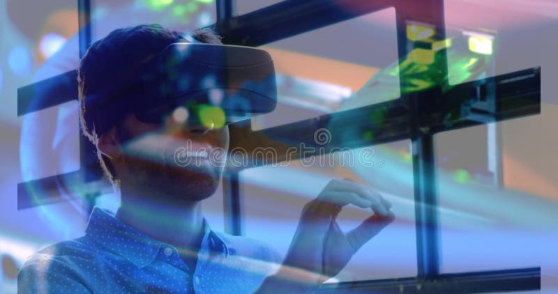 Image of Men Using Vr Headset Over Server Room Stock Image - Image of ...