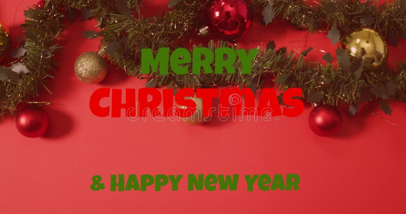 Image of Merry Christmas Text Over Christmas Decorations Stock Image ...
