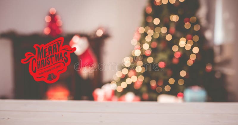 Image of Merry Christmas Text Over Christmas Tree Stock Illustration ...