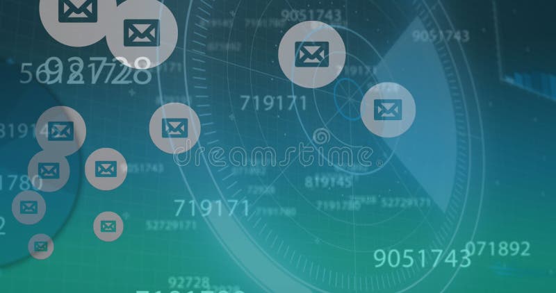 Image of Message Icons and Changing Numbers with Scanning Circles on ...