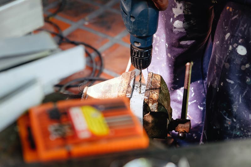Metalworker Working on a Drilling Machine Stock Photo - Image of ...