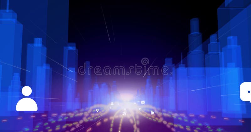 Image of Metaverse City in Virtual Reality with Icons and Light Stock ...