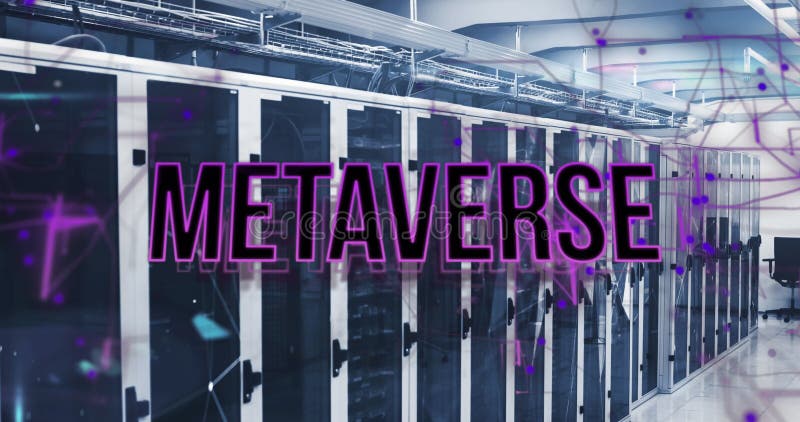Image of Metaverse Text Over Connected Dots on Data Server Racks in ...