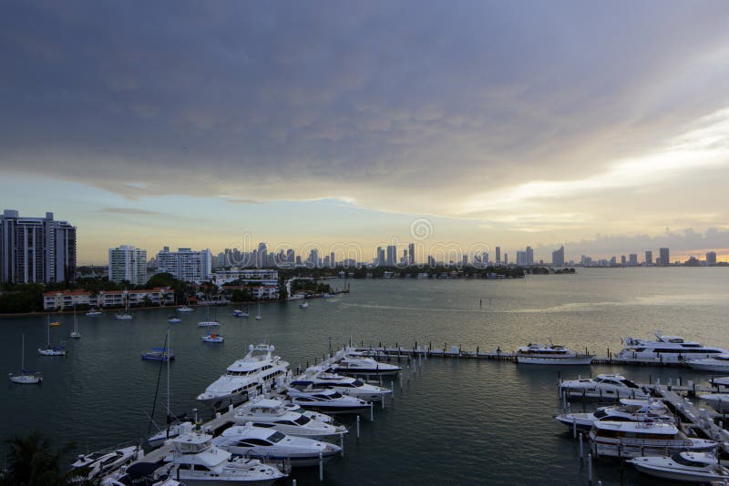 Image of Miami Beach Boat Marina Stock Photo - Image of clouds, night ...