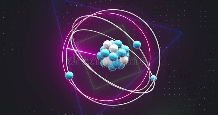 Image of Micro of Atom Models and Neon Circles Over Black Background ...