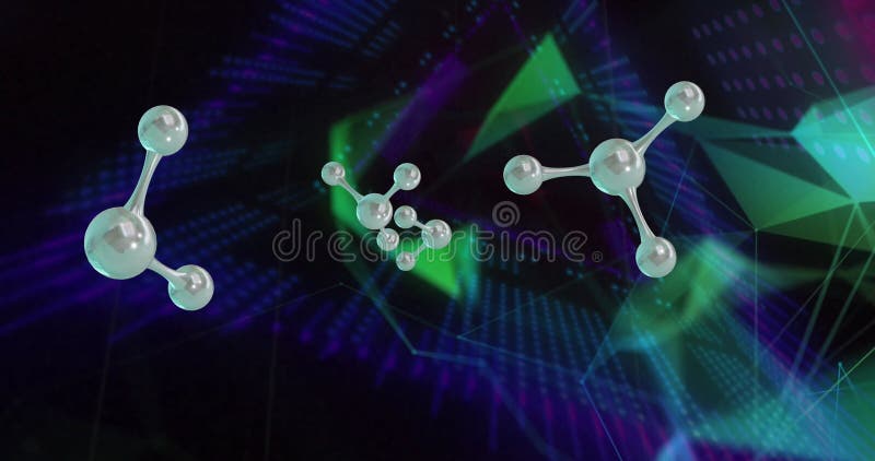 Image of Micro of Molecules Models and Light Trails Over Black ...