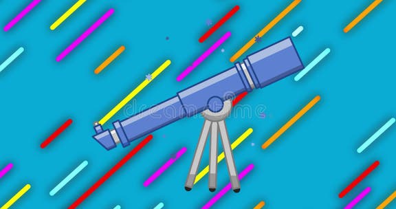 Image of Microscope Icon and Neon Colourful Lines on Blue Background ...