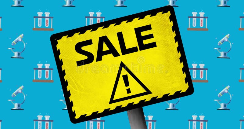 Image of Microscope Icons and Sign with Sale Text on Blue Background ...