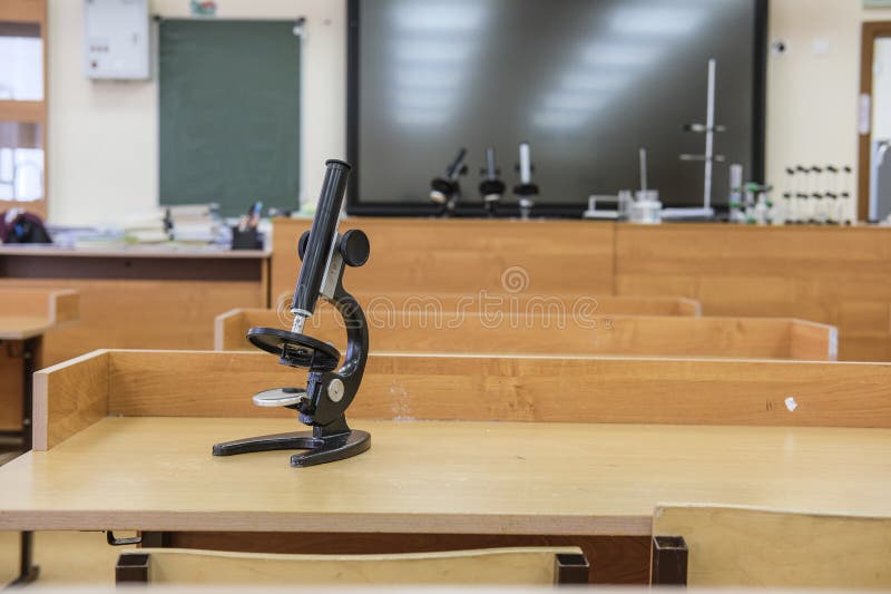 Microscope on a School Desk Stock Photo - Image of micro, genetic ...