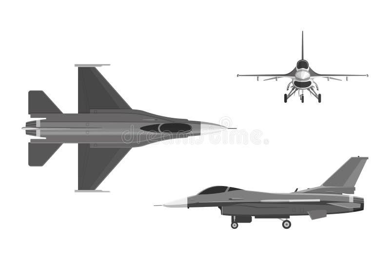 The Image of Military Aircraft. Three Views of Airplane: Top, Si Stock ...