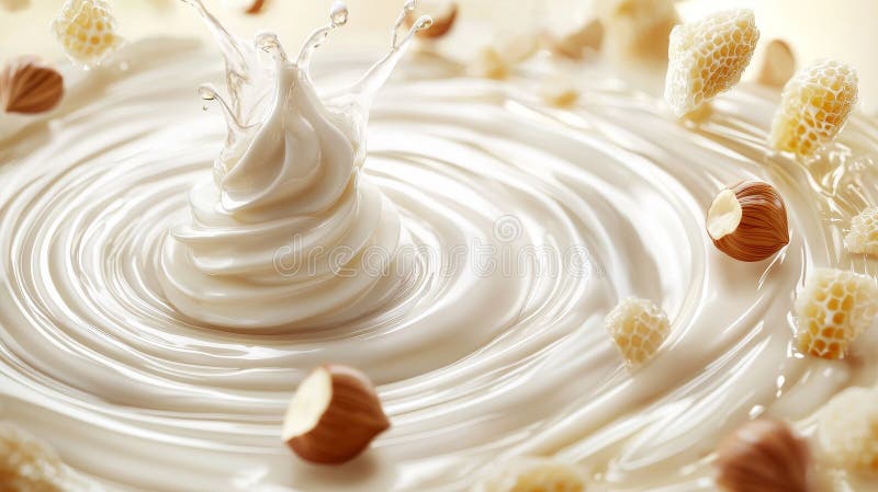 In this Image, Milk is Pouring Over a Milkshake with Nuts Oozing Out ...