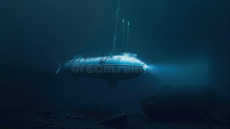 Submarine in the Deep Blue Sea. Underwater Photo. 3d Rendering Stock ...