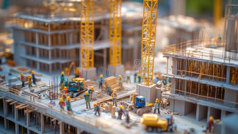 Miniature Construction Site with Workers and Equipment Showcasing ...