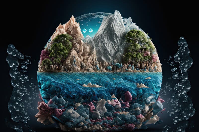 An Image of a Miniature Planet Composed of Crumpled Plastic Bottles ...