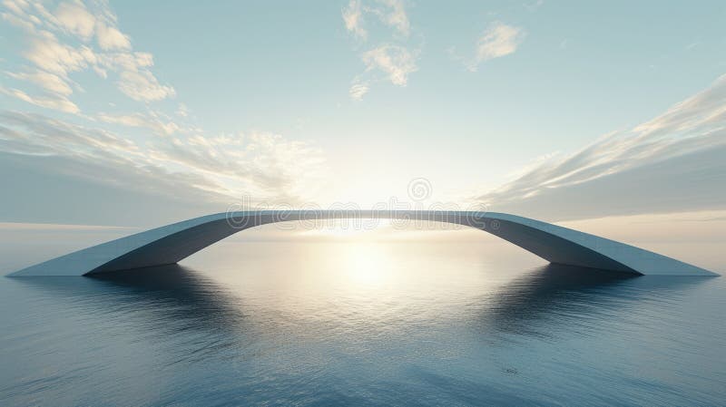 Minimalist Architectural Building or Bridge Surrounded with Calm River ...