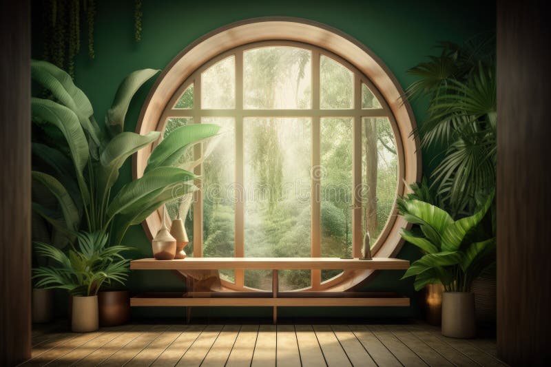 Empty Room with Window and Lush Tropical Plants - Minimalist Interior ...