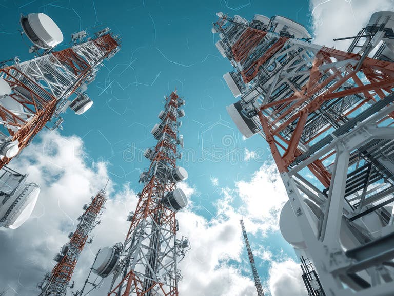 Image of Modern Communication Towers Under a Blue Sky with Scattered ...