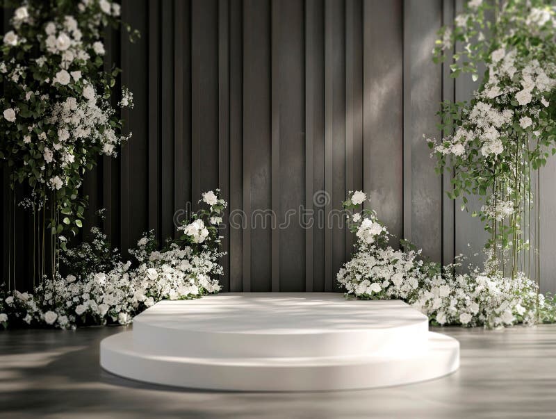 Image of a Modern, Elevated Stage Surrounded by Lush Greenery and White ...