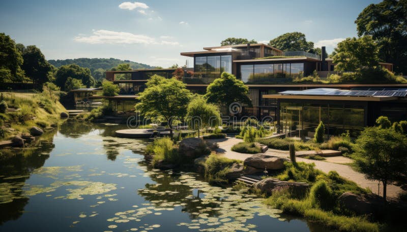 Image of Modern Stylish House with Pool in Beautiful Green Forest Stock ...