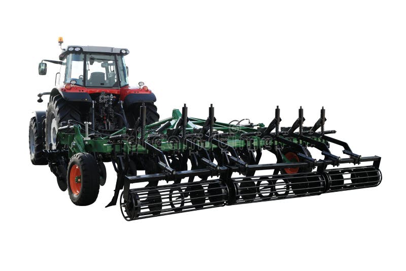 Image of a Modern Tractor with Attached Cultivator. Isolated on White ...