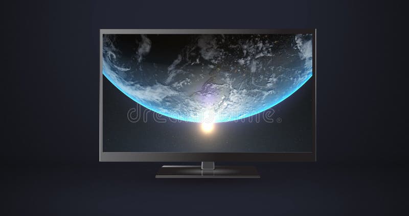 Image of Modern Tv with Globe Over Black Background Stock Illustration ...