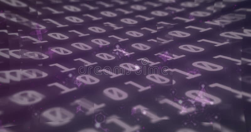 Image of Molecular Structures Over Binary Coding Data Processing Against Purple Background Stock ...