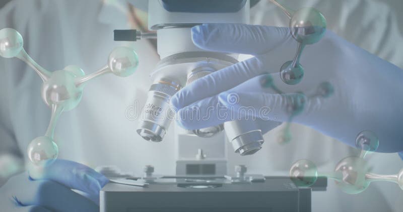 Image of Molecules Chemical Structures Over Scientist Using Laboratory ...