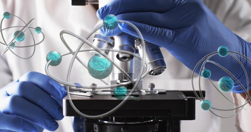 Image of Molecules Chemical Structures Over Scientist Using Laboratory ...