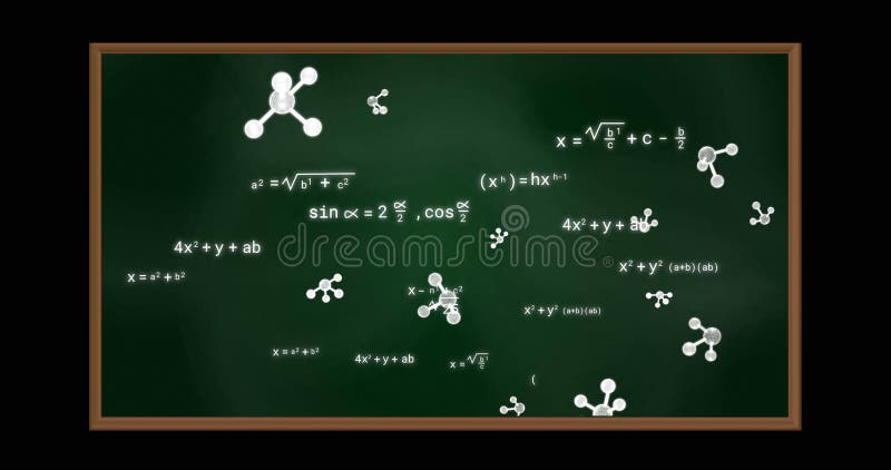 Image of Molecules and Mathematical Equations Over Board on Black ...