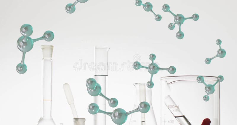 Image of Molecules Over Laboratory Dishes on White Background Stock ...