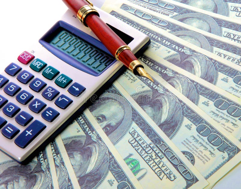 Image the Money with Calculator and Financial Tables with Numbers Stock ...